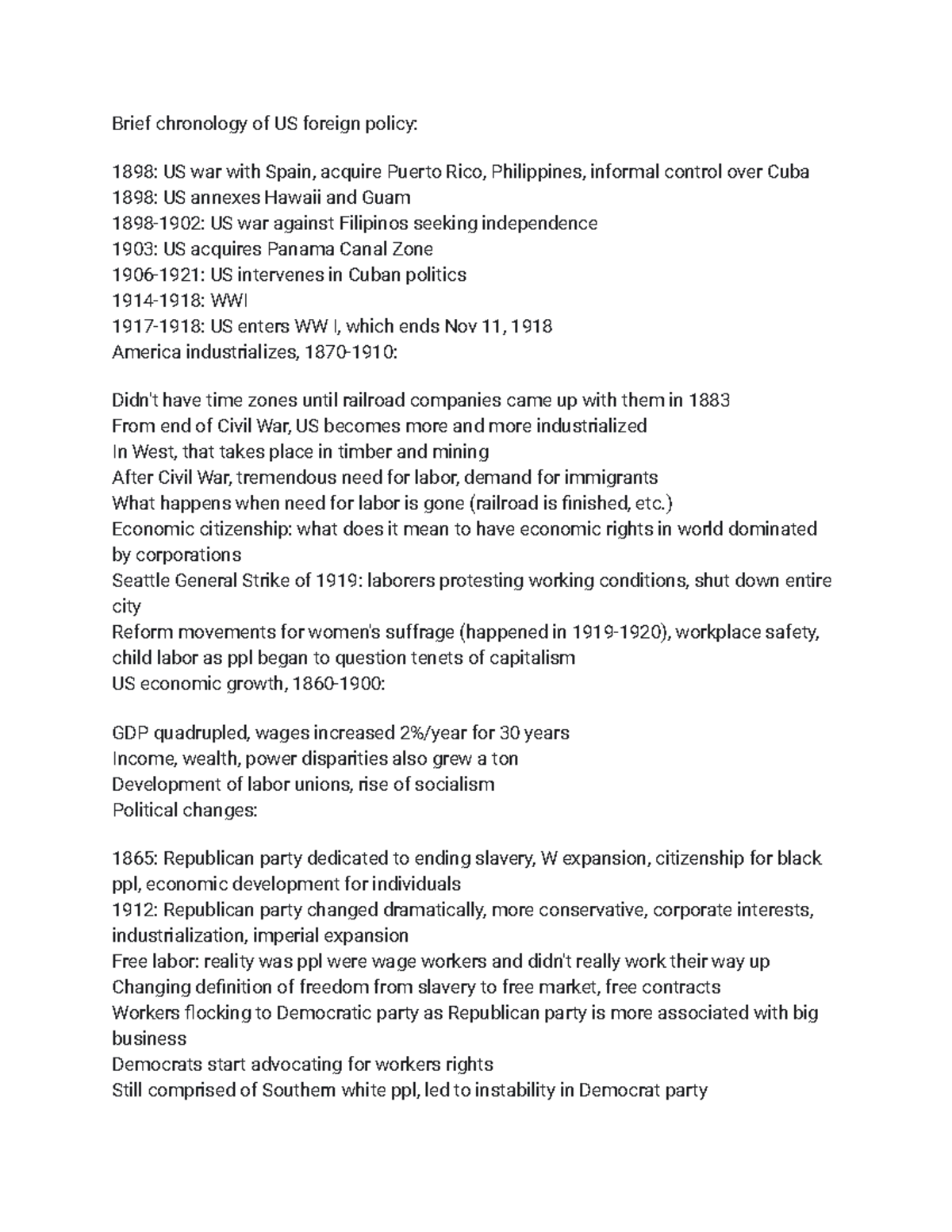 20th Century - Coen - Brief chronology of US foreign policy: 1898: US ...