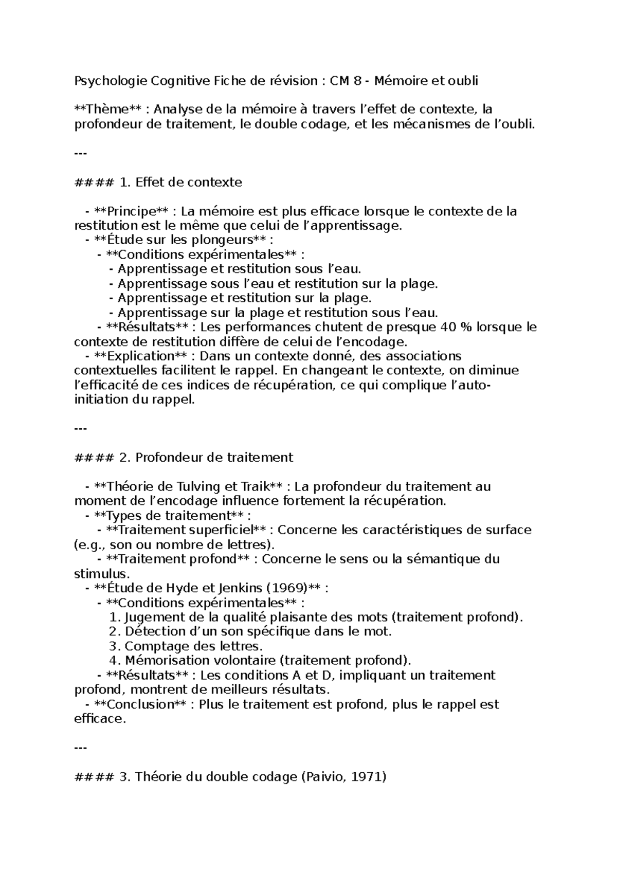Fiche de révision CM 8 - uiuuu… - Psychologie Cognitive Fiche de ...