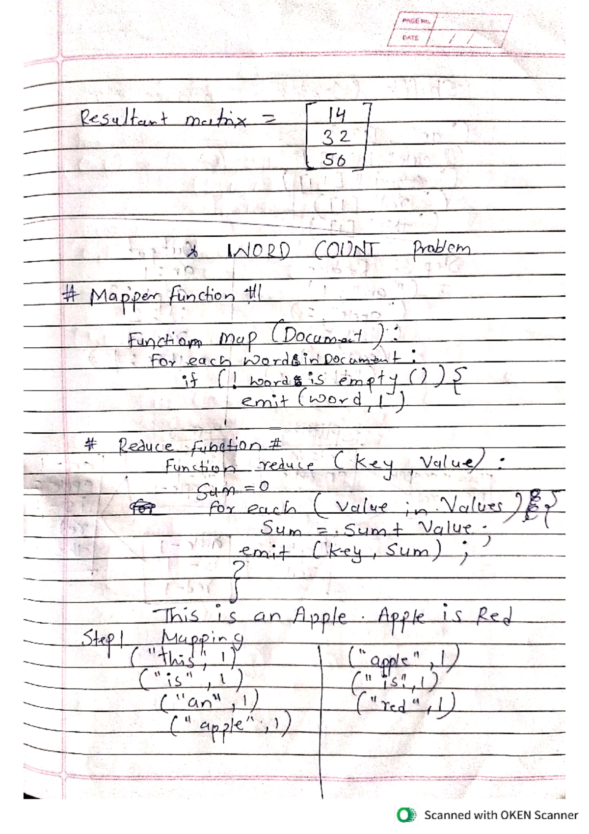 Bda scribbles - PAGE NO DATE Resultant matrix 14 32 50 WORD COUNT problem Mapper Function ...