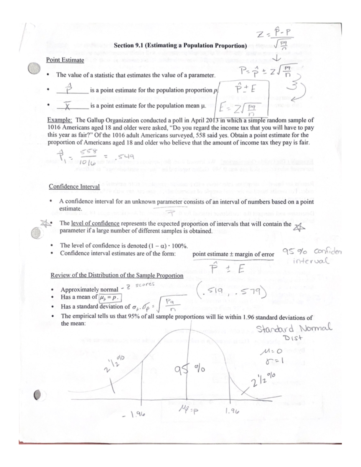 Chapter 9 Notes- Estimating Population Proportion, Mean, Standard ...