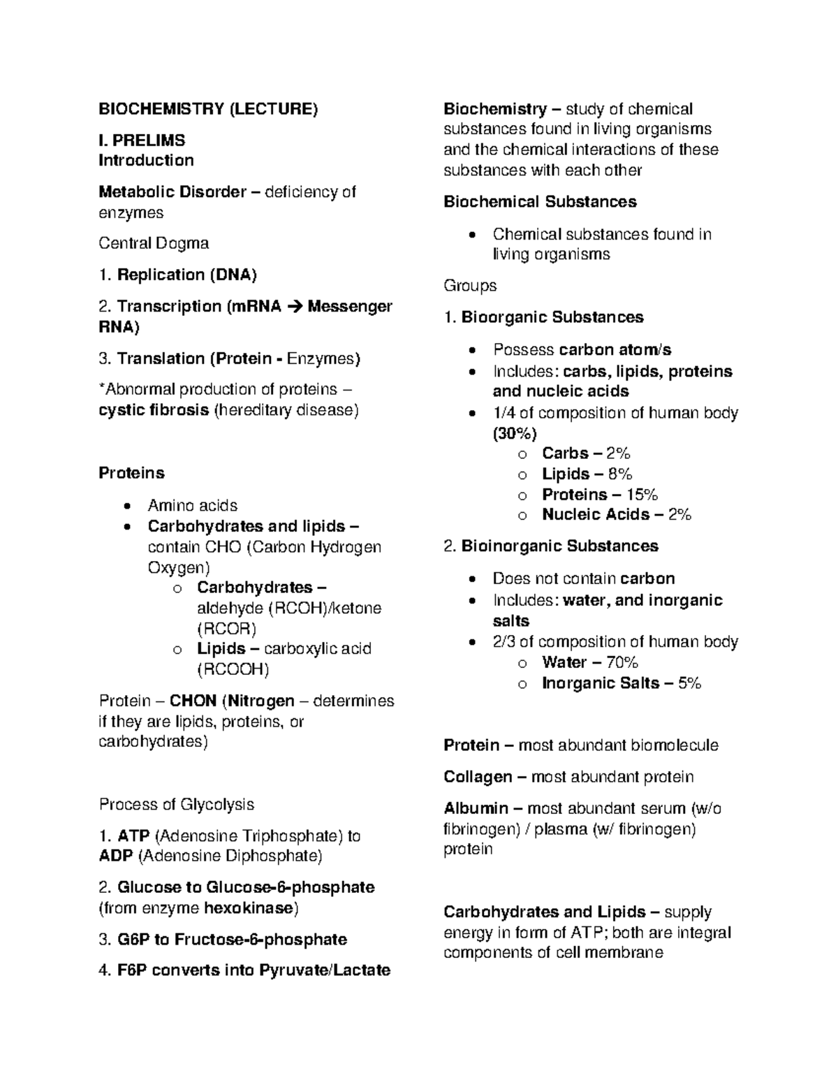 Biochemistry-LEC - Introduction to Biochemistry - BIOCHEMISTRY (LECTURE ...