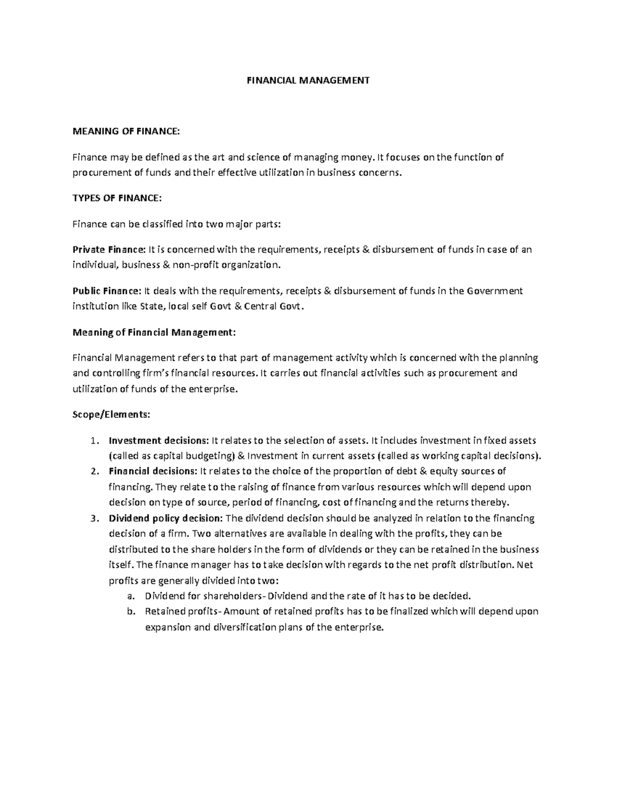 Financial Management Notes FINANCIAL MANAGEMENT MEANING OF FINANCE financial-management-notes-financial-management-meaning-of-finance