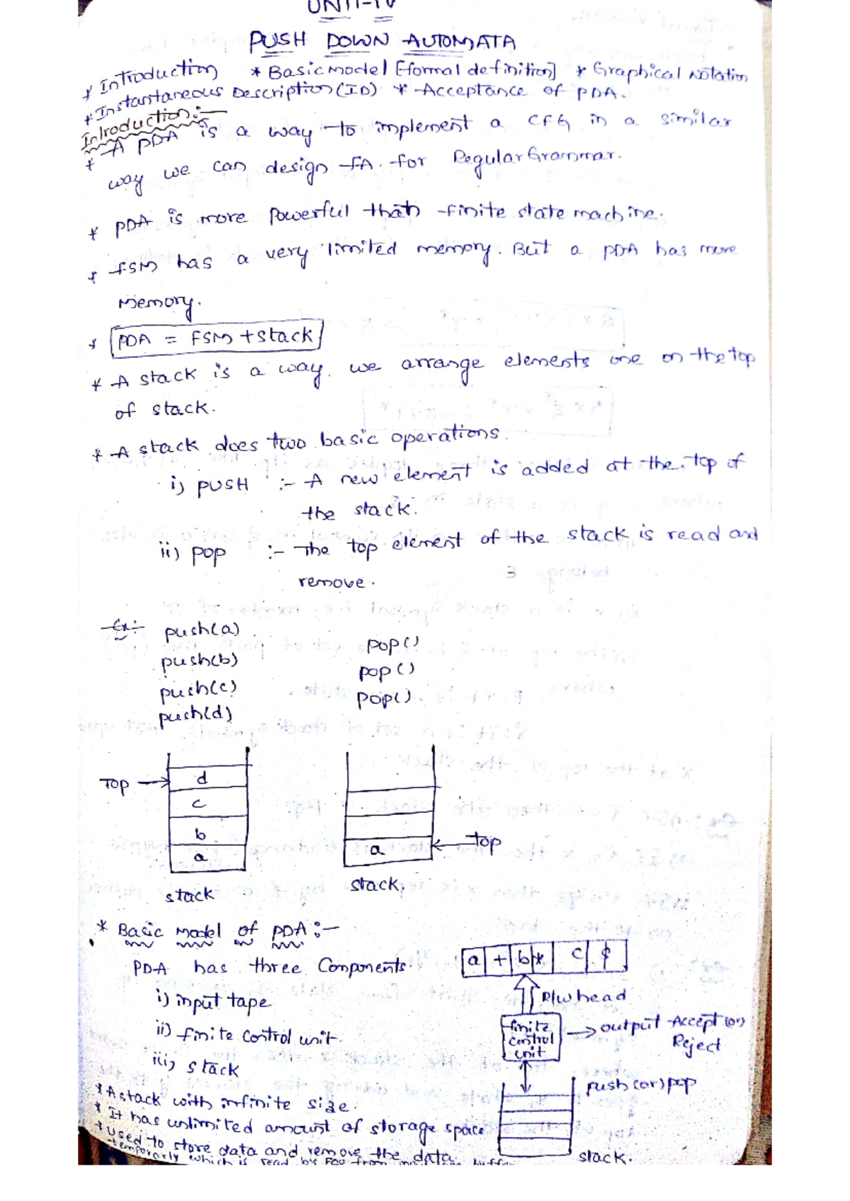 R20 FLAT-UNIT-4 - R20 FLAT-UNIT-4 - I PUSH DOWN AUTOMATA Introduction ...