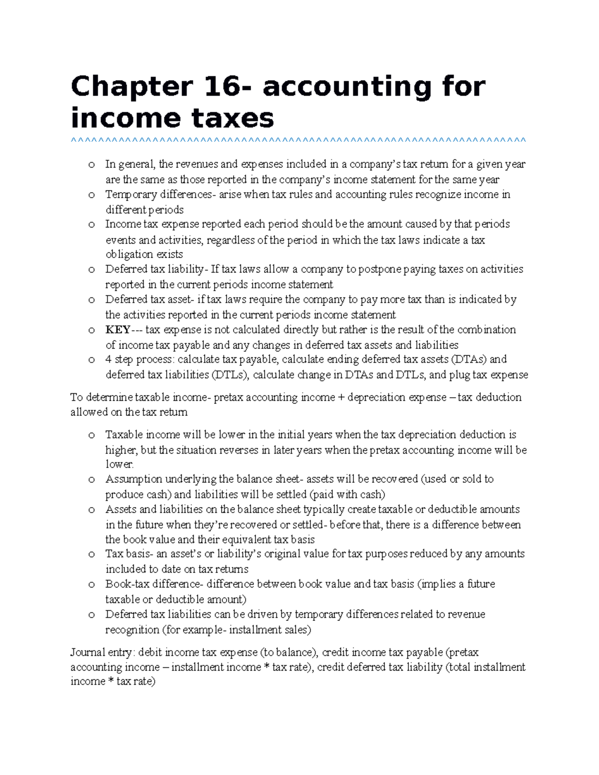 Chapter 16 accounting for income tax - Chapter 16- accounting for income taxes - Studocu