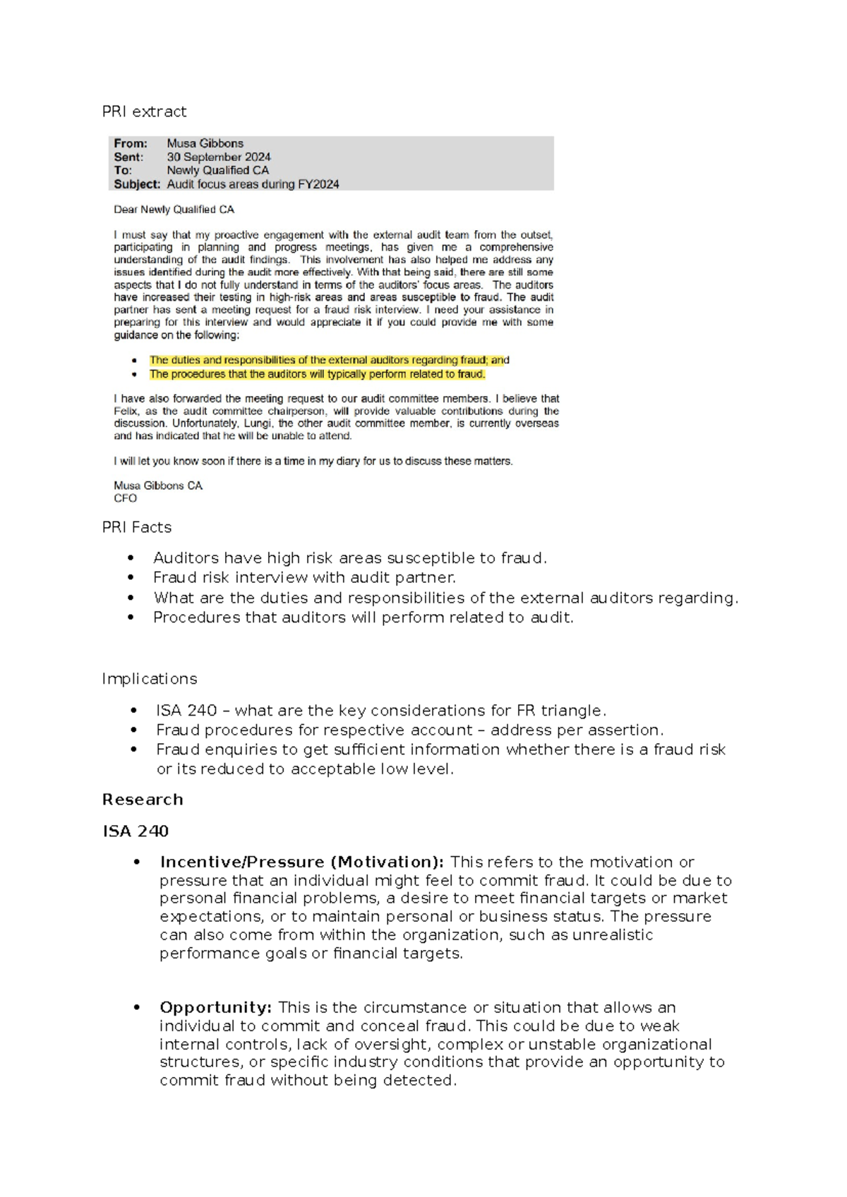 Fraud - ISA 240 Procedures - PRI extract PRI Facts Auditors have high ...