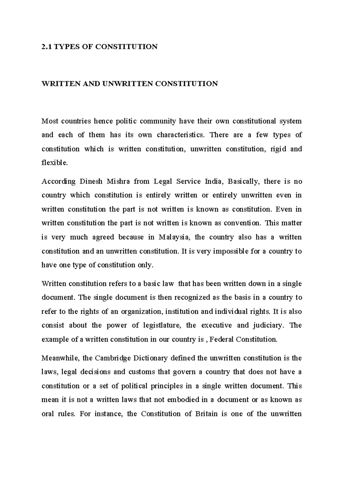 Types OF Constitution - 2 TYPES OF CONSTITUTION WRITTEN AND UNWRITTEN ...