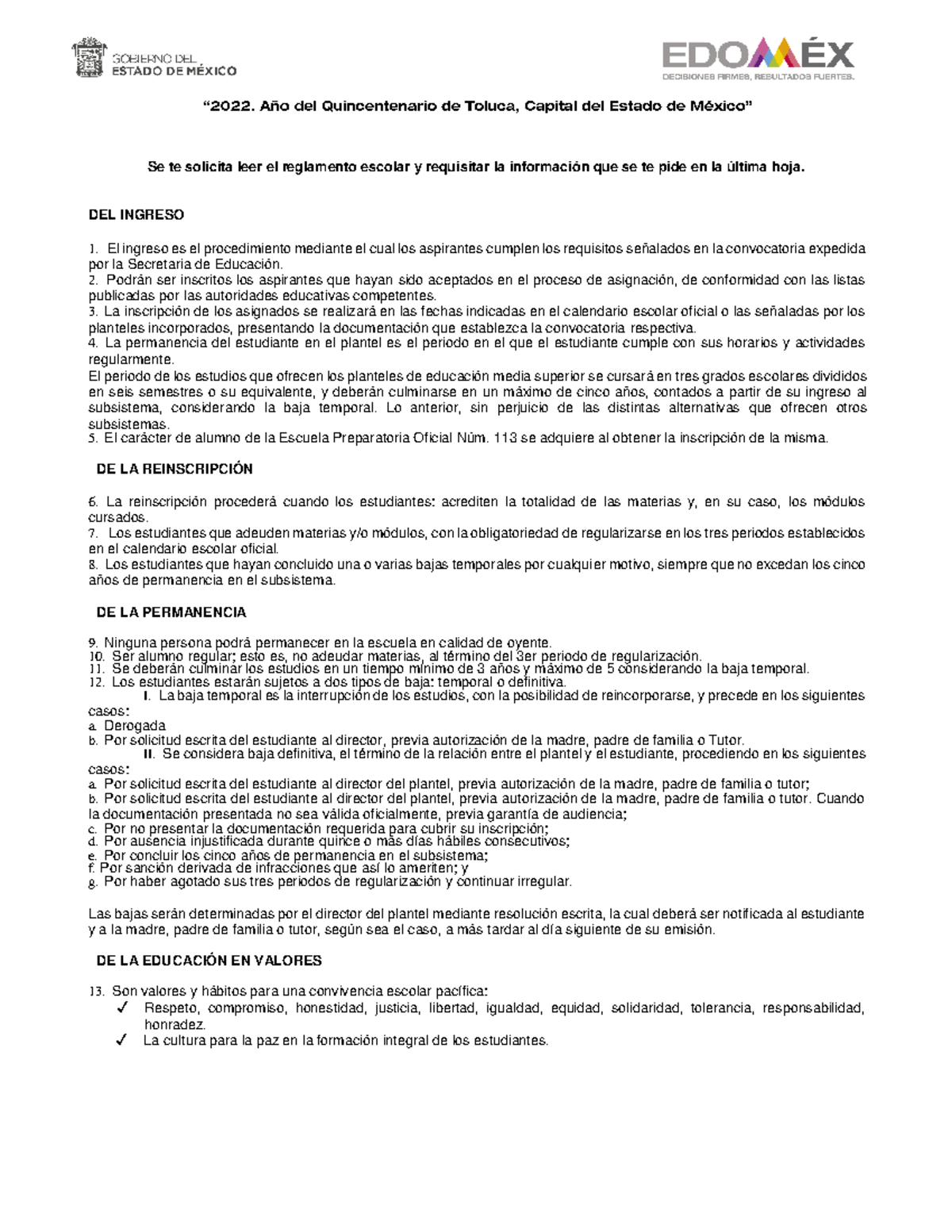 Reglamento EPO 113 2022-2023 - Se te solicita leer el reglamento ...