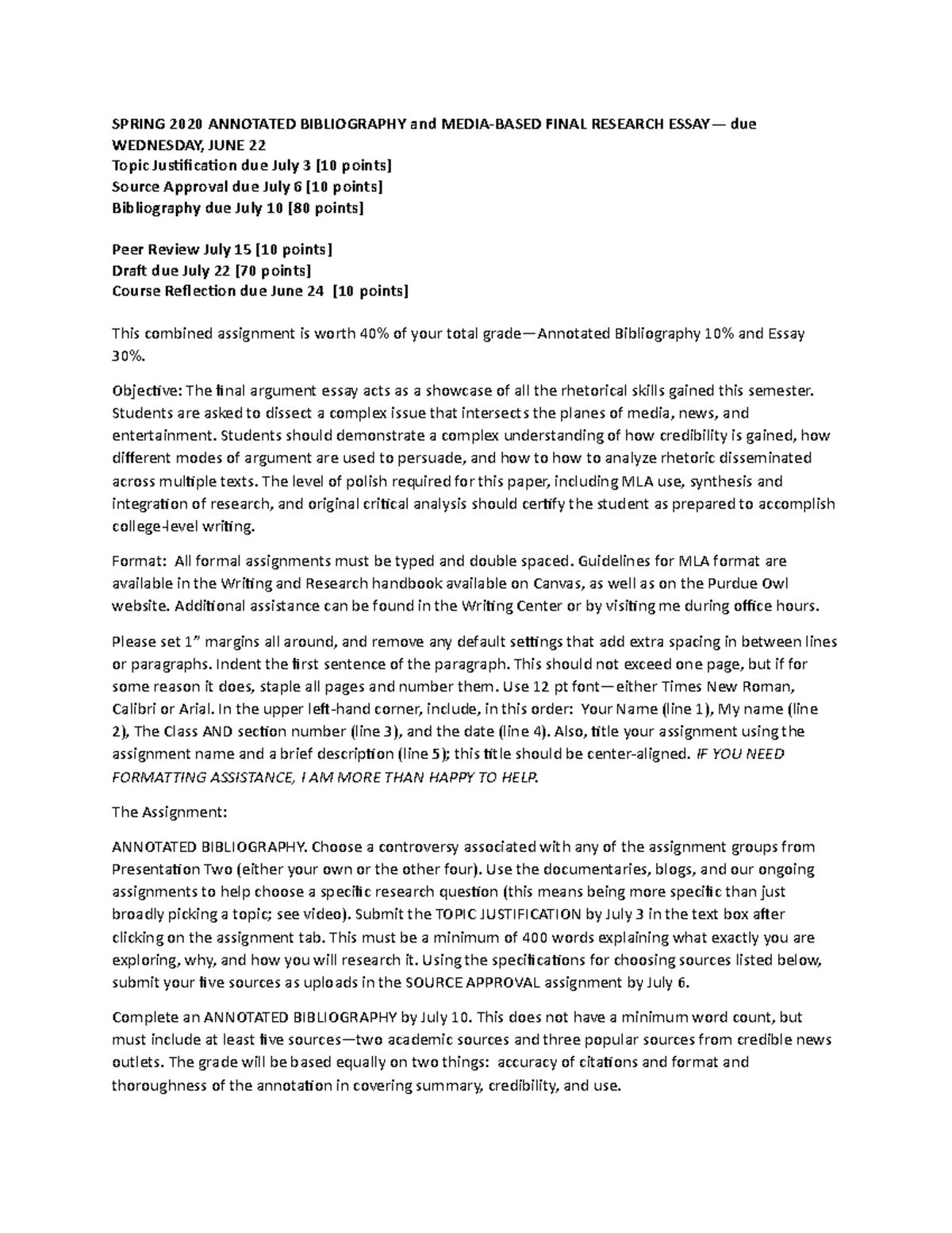 Final Project-Annotated Bibliography and Researched Argument Essay ...