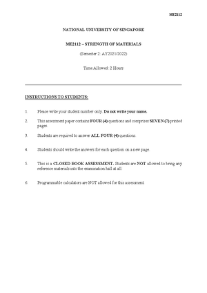 Tutorial 2 - stress and strain - ME2112 (Part 1) – Tutorial 3 (2D ...