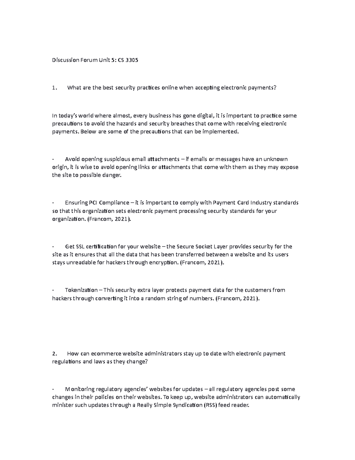 Discussion-4-2 - Discussion-4-2 solution - Discussion Forum Unit 5: CS ...