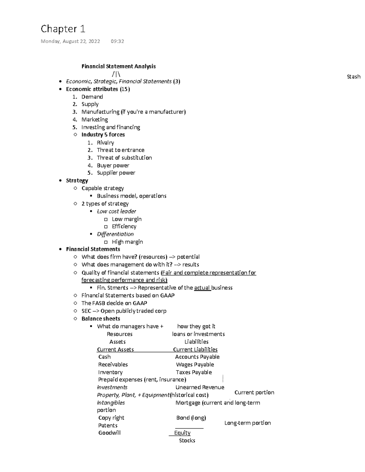 Chapter 1 notes - Financial Statement Analysis /|\ Economic, Strategic ...