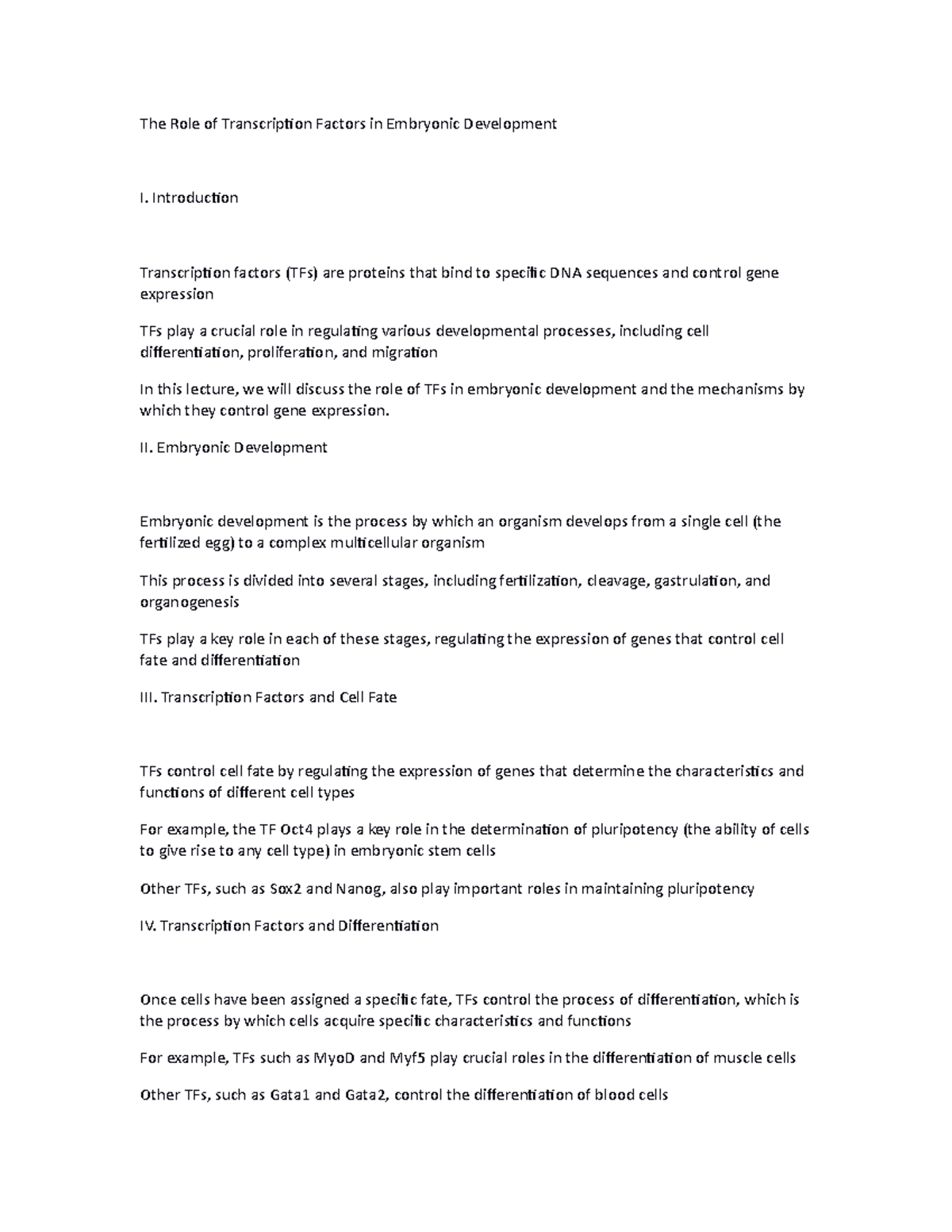 The Role of Transcription Factors in Embryonic Development - Introduction Transcription factors ...