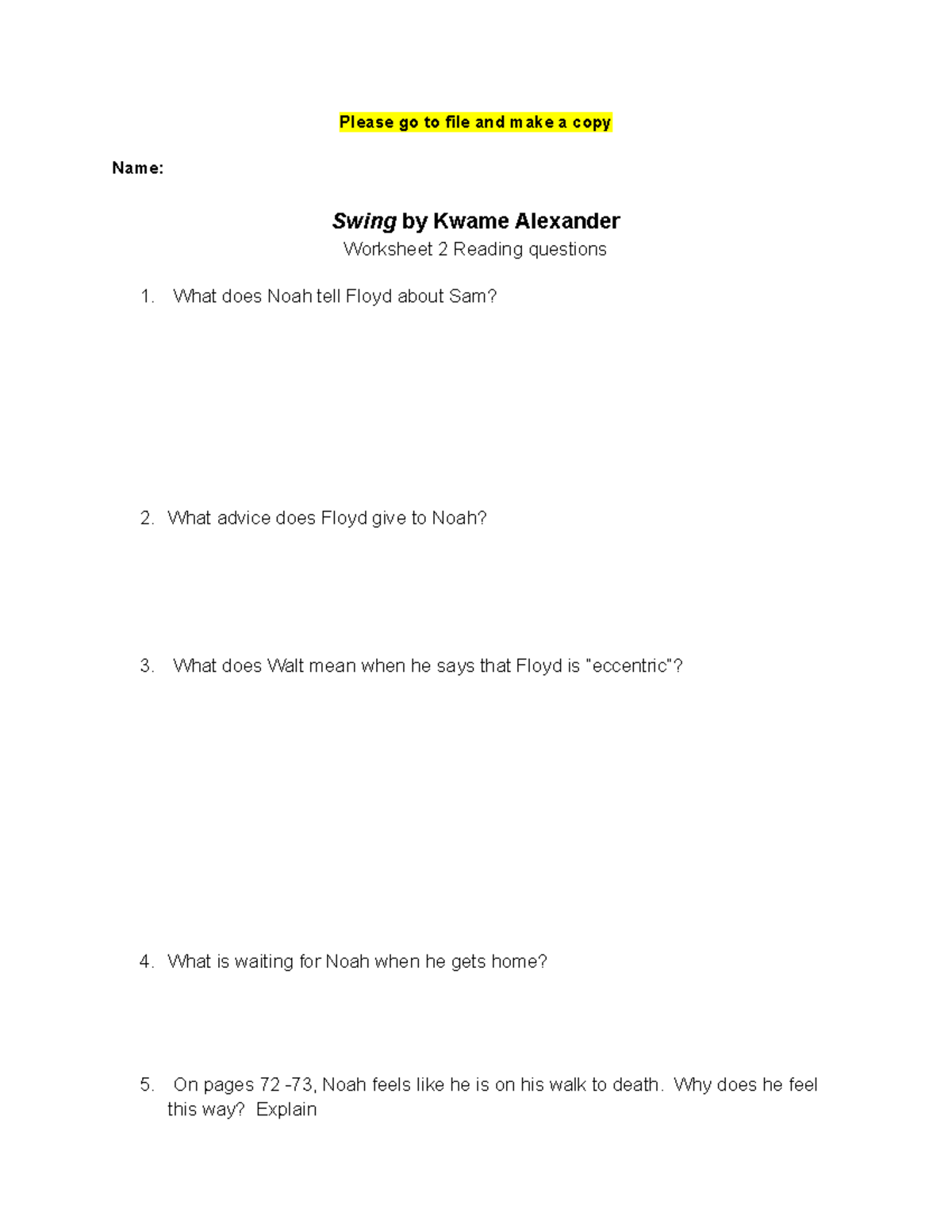Swing Worksheet 2 Questions - Name: Please go to file and make a copy 1 ...