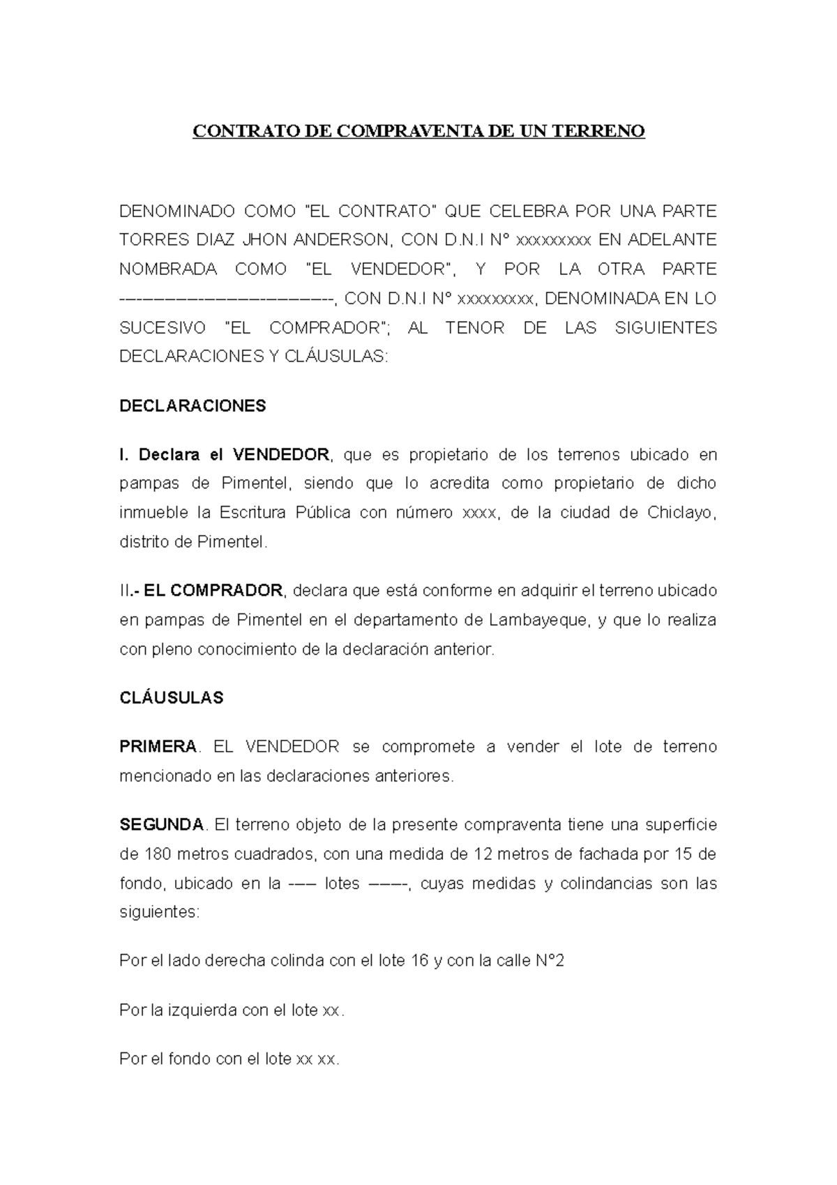 Modelo De Contrato Compraventa Terreno Sin Escritura Contrato De Images