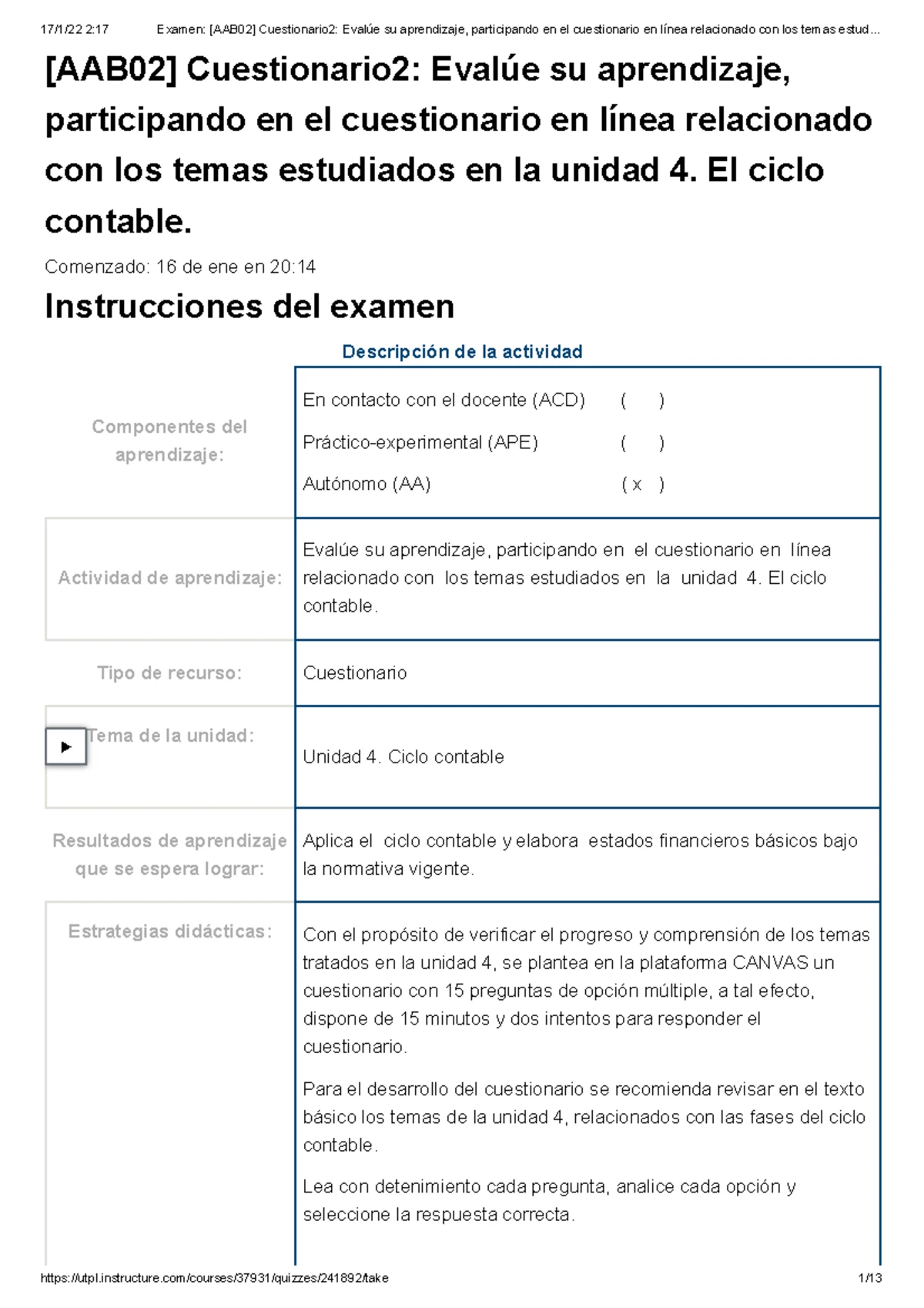 Examen [AAB02] Cuestionario 4 Desarrolle el cuestionario planteado, con los contenidos de - Studocu