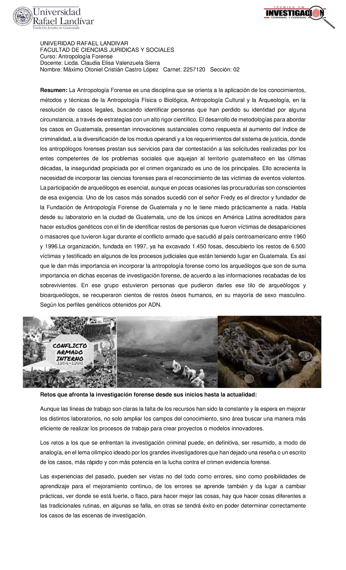 FORO NO.1 Maximo Castro S2 - UNIVERIDAD RAFAEL LANDIVAR FACULTAD DE ...