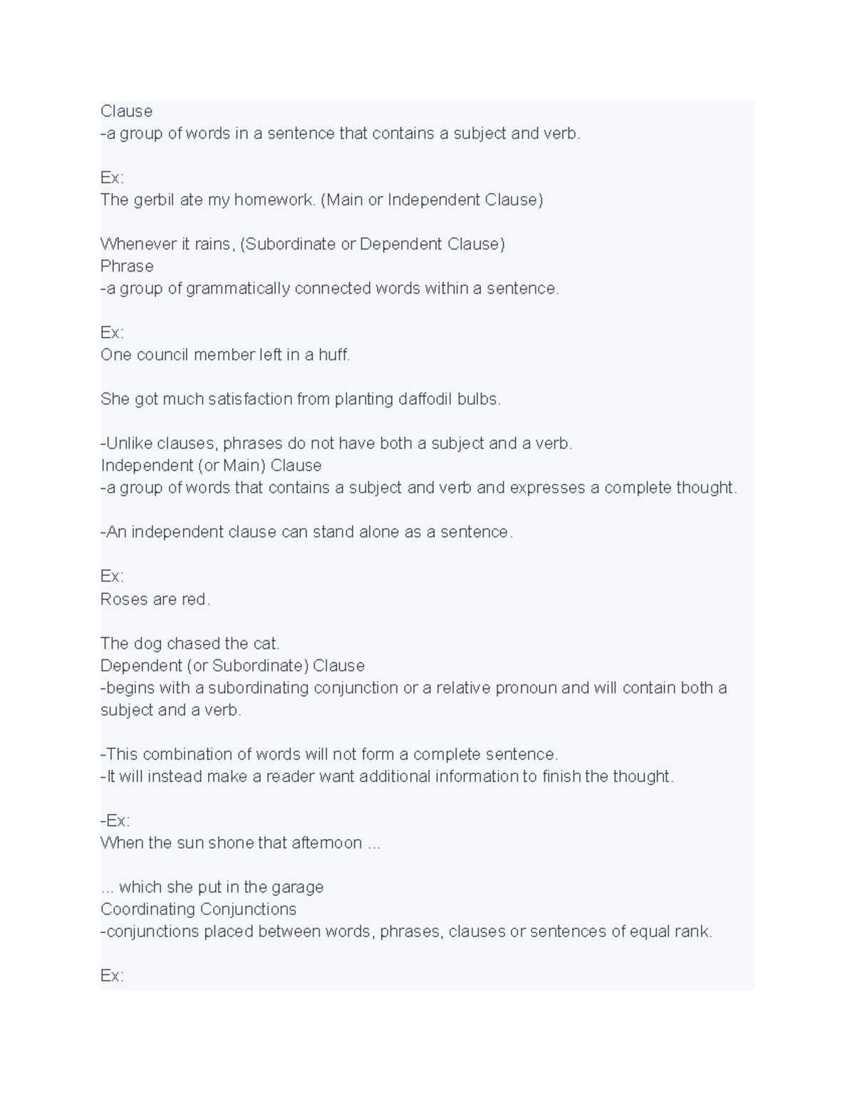 COMS 101 (25) - Lecture Notes - Clause -a group of words in a sentence ...