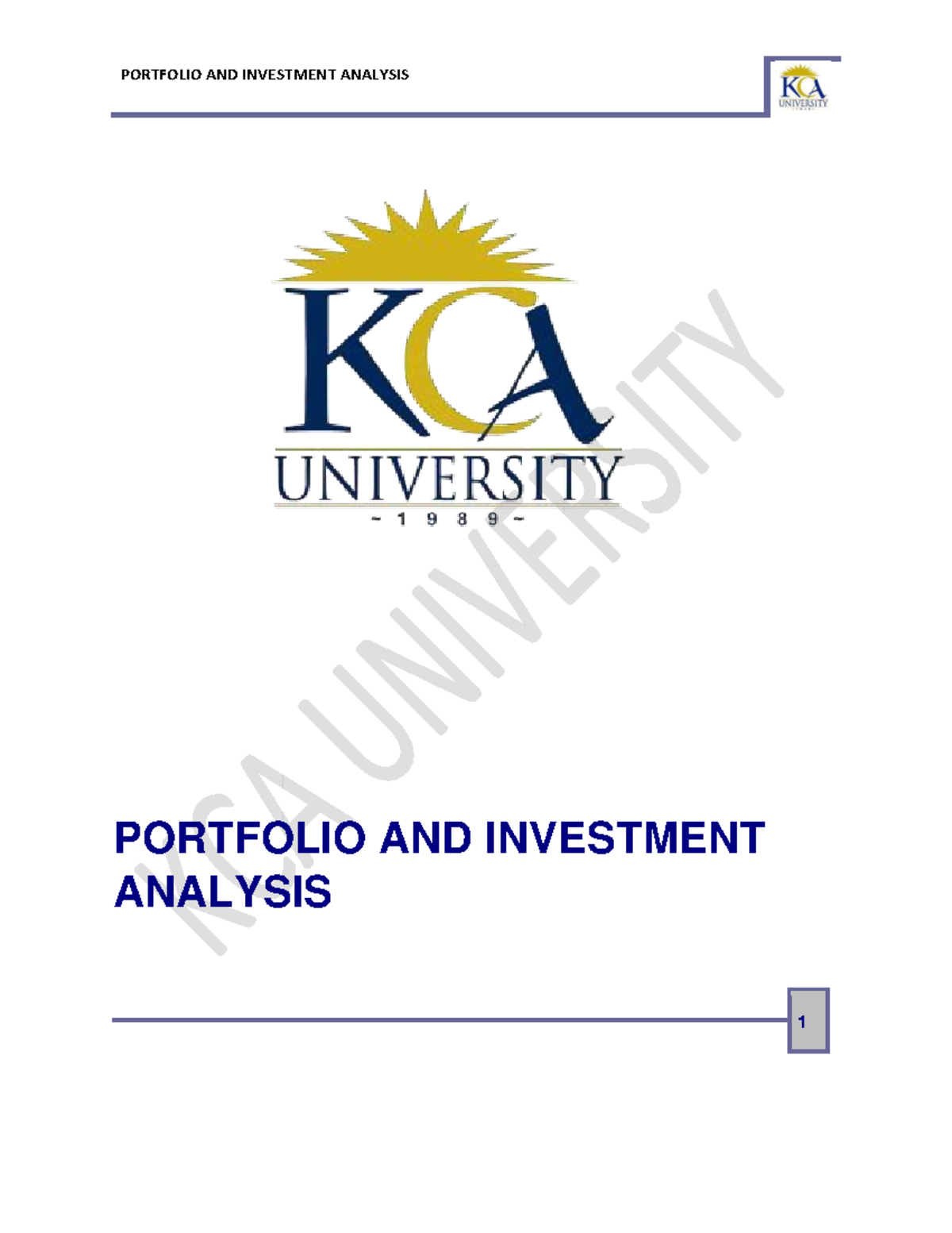 Portfolio and investment(1) BY stephen - PORTFOLIO AND INVESTMENT ANALYSIS TABLE OF CONTENTS ...