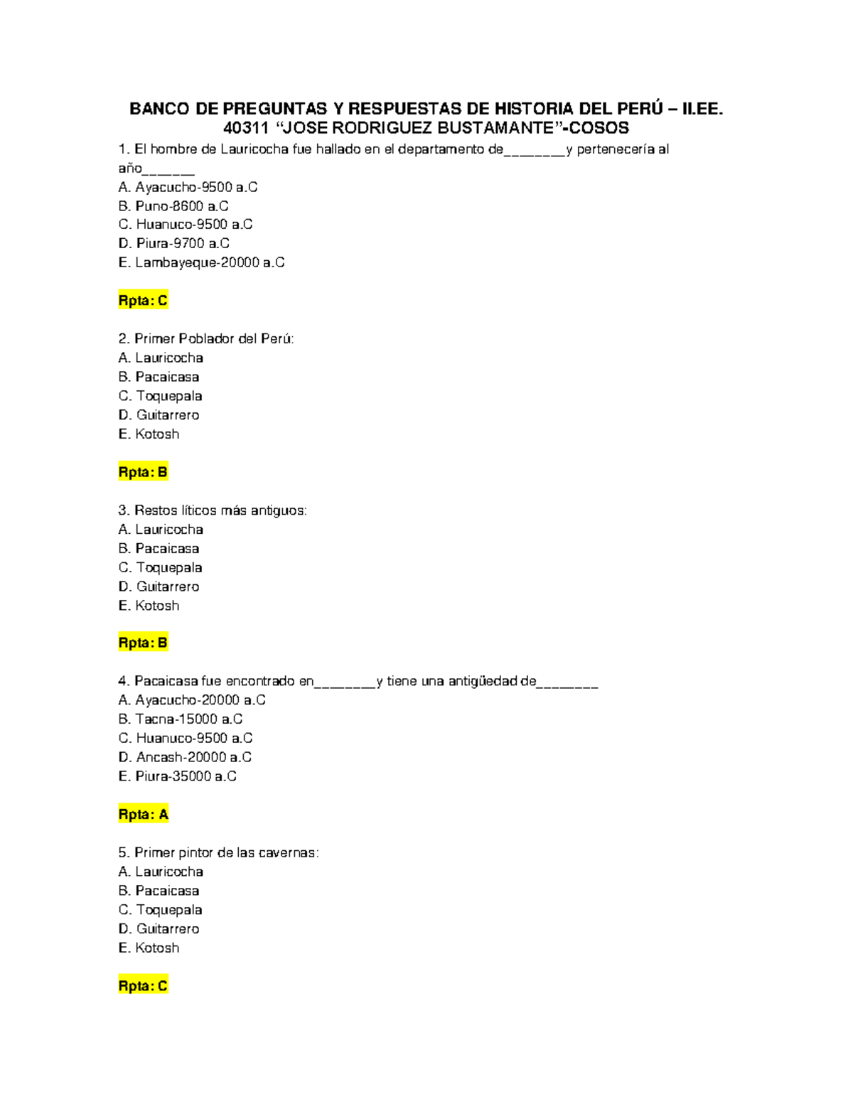 436556922 Banco de Preguntas de Historia Del Peru - BANCO DE PREGUNTAS ...