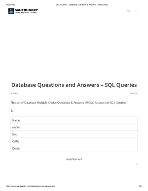 SQL Data Types & Schemas - Database Questions & Answers - Sanfoundry - « Prev Next » Database ...