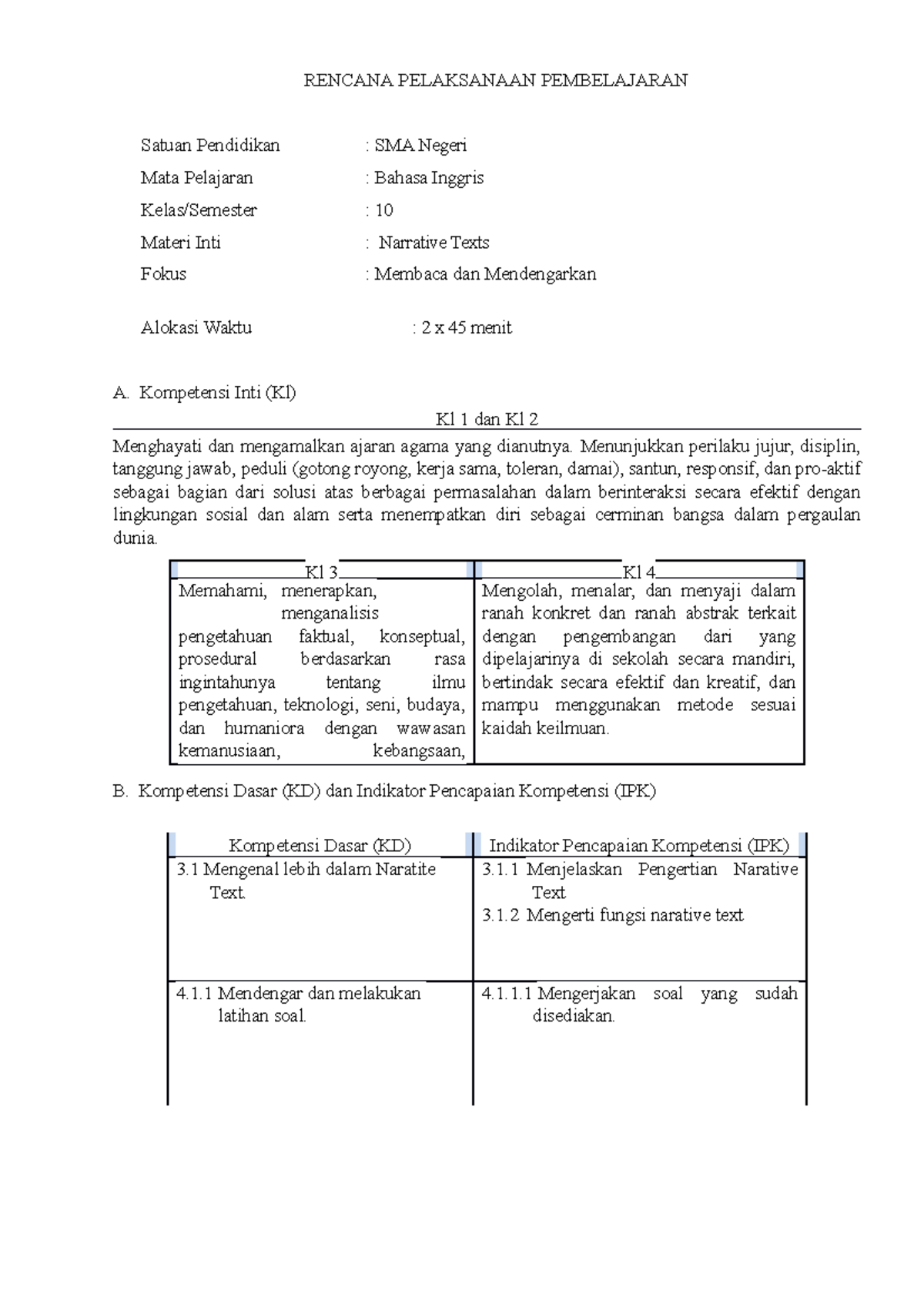 Lesson Plan Jamilah Nurul - RENCANA PELAKSANAAN PEMBELAJARAN Satuan ...