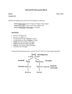 L5sol - Class work 5 - CSCI3170 Classwork (#L5) Name: Pass / Fail Student ID: Consider the ...