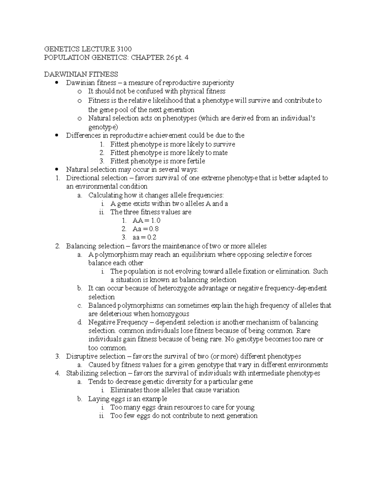 Genetics Lecture Ch. 26 pt - GENETICS LECTURE 3100 POPULATION GENETICS ...