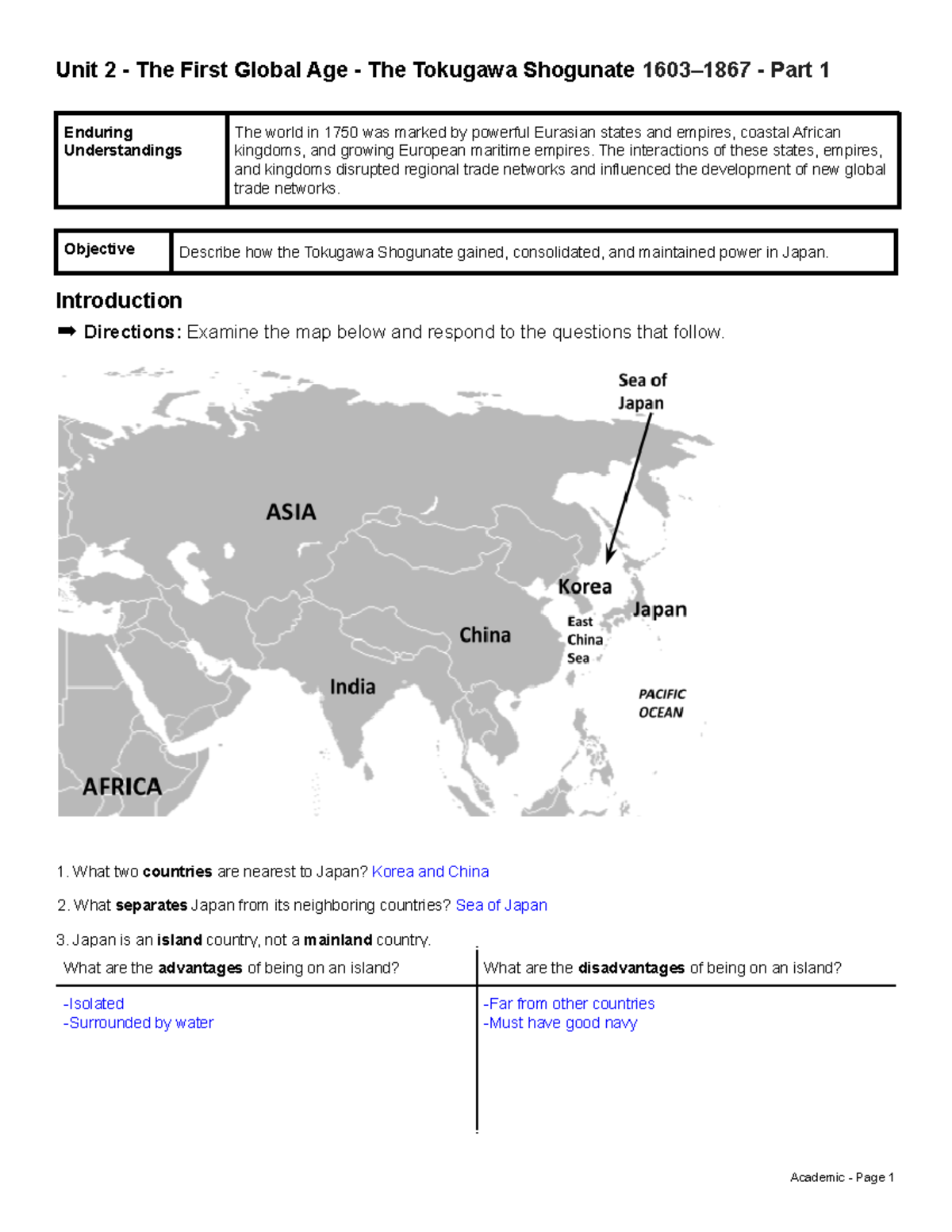 Tokugawa Shogunate - Academic - Part 1 - Unit 2 - The First Global Age ...