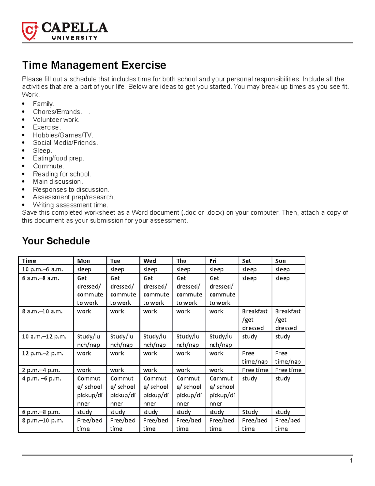 Cf time management exercise - Time Management Exercise Please fill out ...