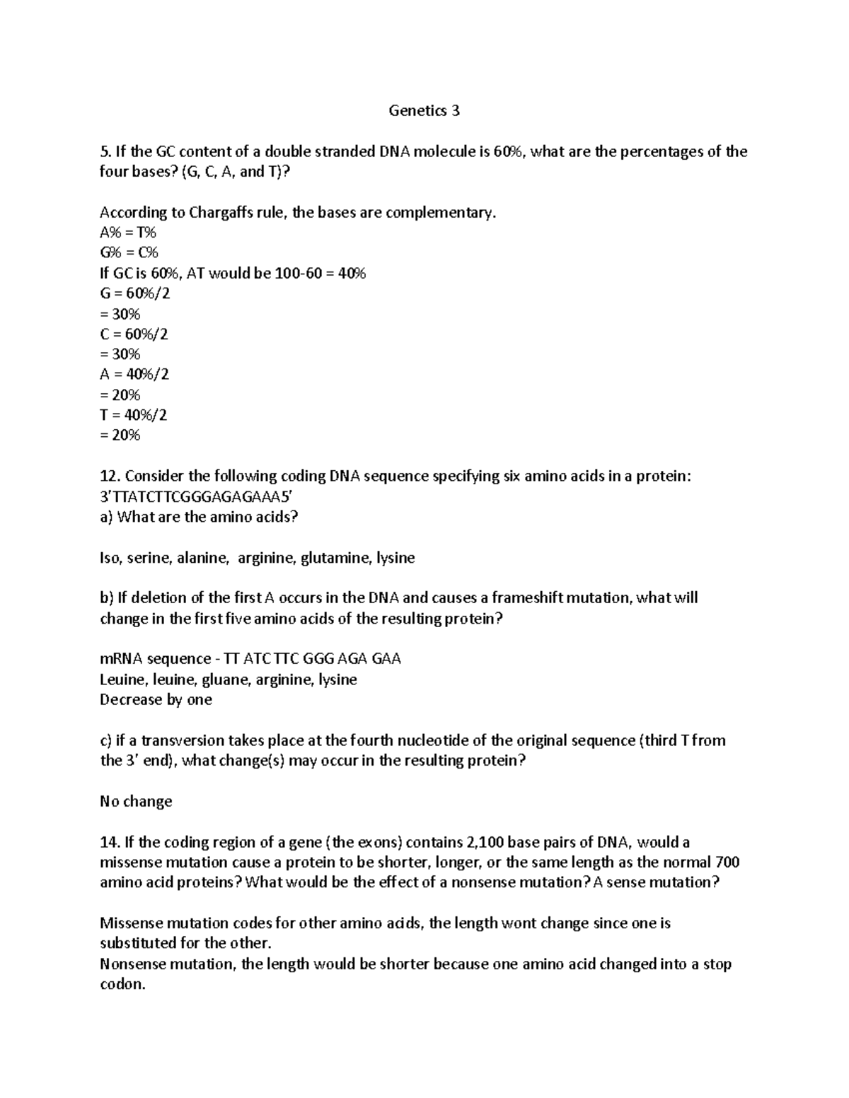 Genetic 3 - //////////// - Genetics 3 If the GC content of a double ...