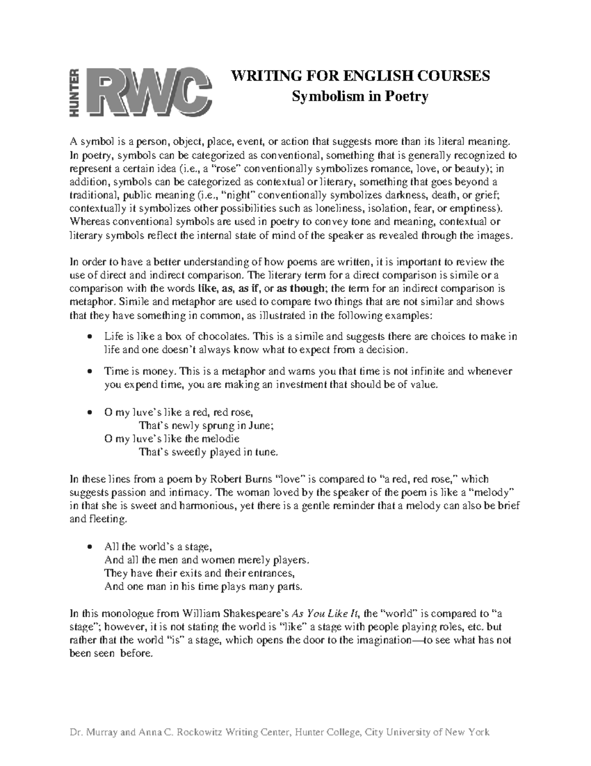 Symbolism in Poetry - WRITING FOR ENGLISH COURSES Symbolism in Poetry A ...