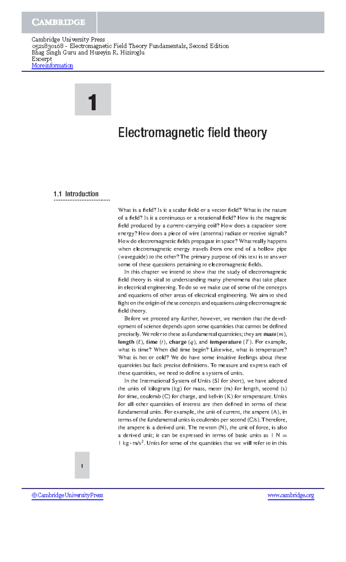 Electromagnetic Field Theory Fundamental - 1 Electromagnetic field ...