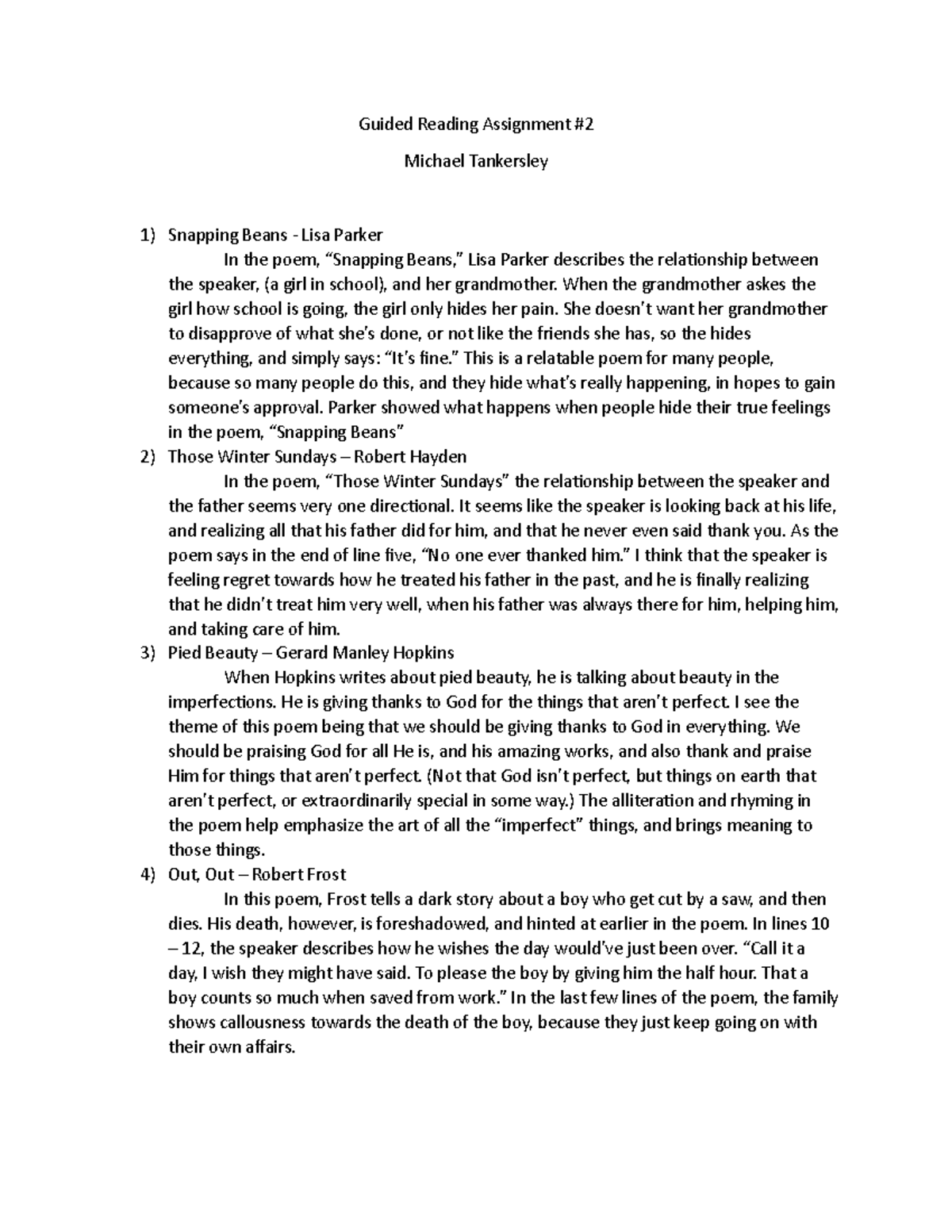 Guided Reading Assignment #2 - When the grandmother askes the girl how ...