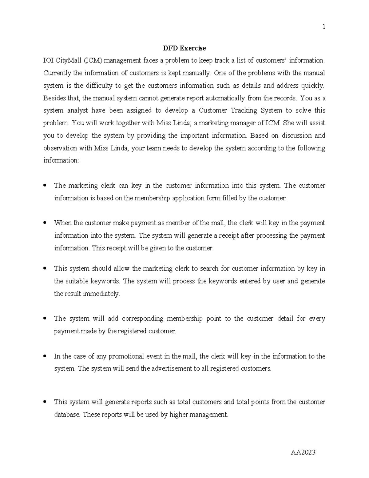 Dfd Exercise Dfd 1 Dfd Exercise Ioi Citymall Icm Management Faces