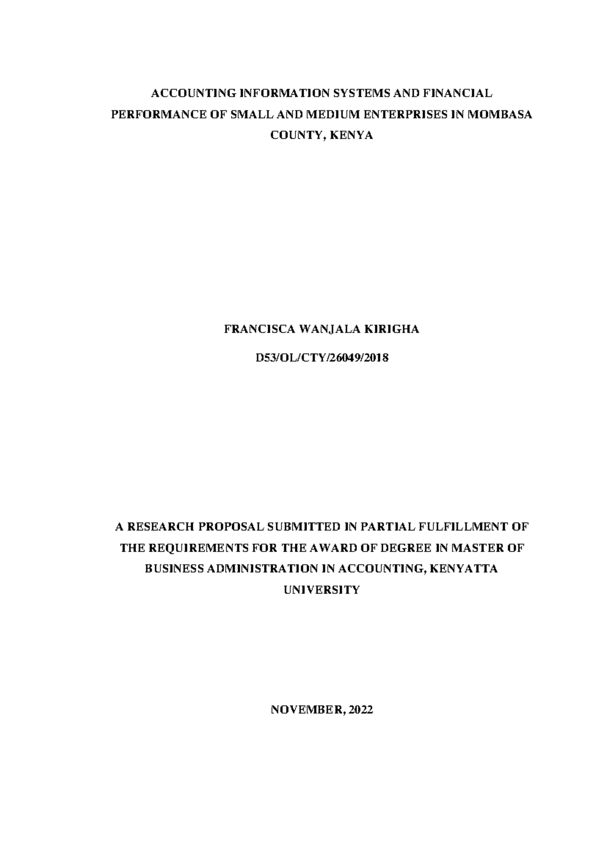 Mombasa - N/A - ACCOUNTING INFORMATION SYSTEMS AND FINANCIAL PERFORMANCE OF SMALL AND MEDIUM ...