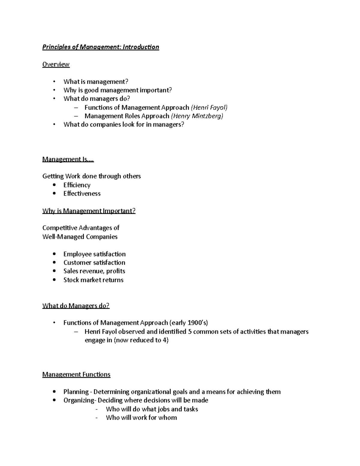 Principles of Management - ... Getting Work done through others ...