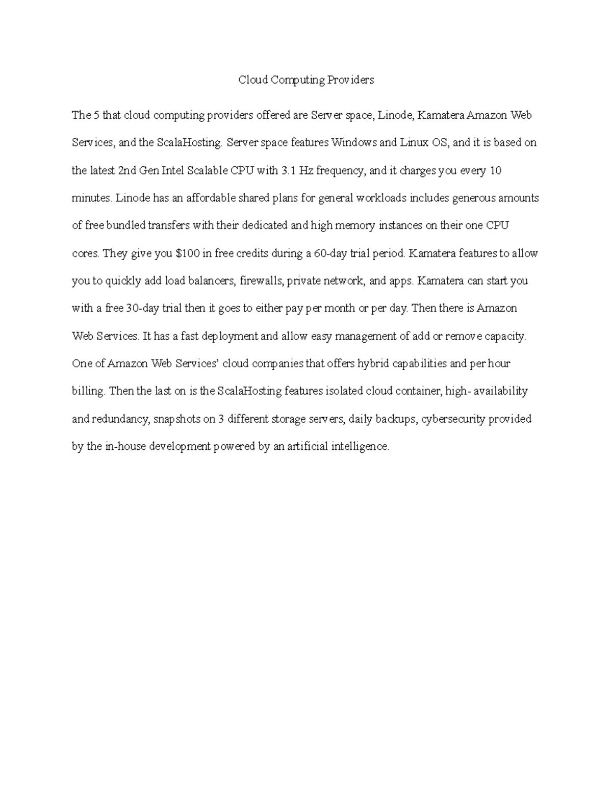 CIS142 1 - course work - Cloud Computing Providers The 5 that cloud computing providers offered ...