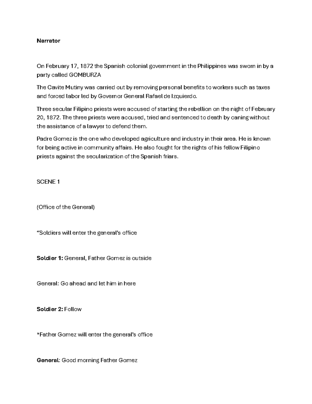 Gomburza- English- Script - Narrator On February 17, 1872 the Spanish ...