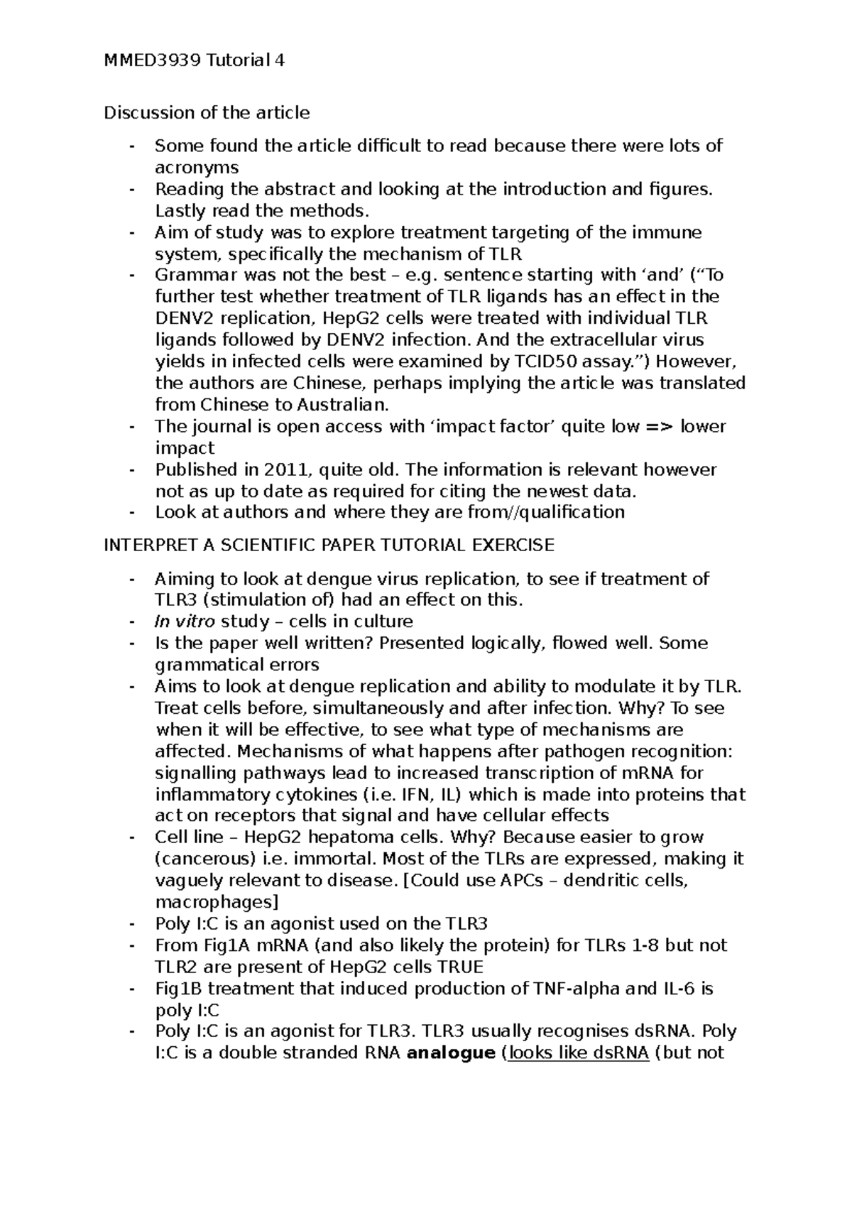 Tut 4 notes - Tutorial exercise - interpreting a scientific paper ...
