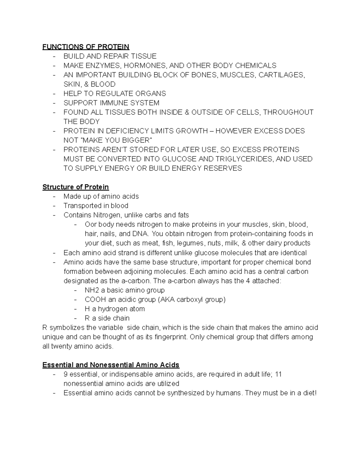 Basic Nutrition lecture notes - FUNCTIONS OF PROTEIN - BUILD AND REPAIR ...