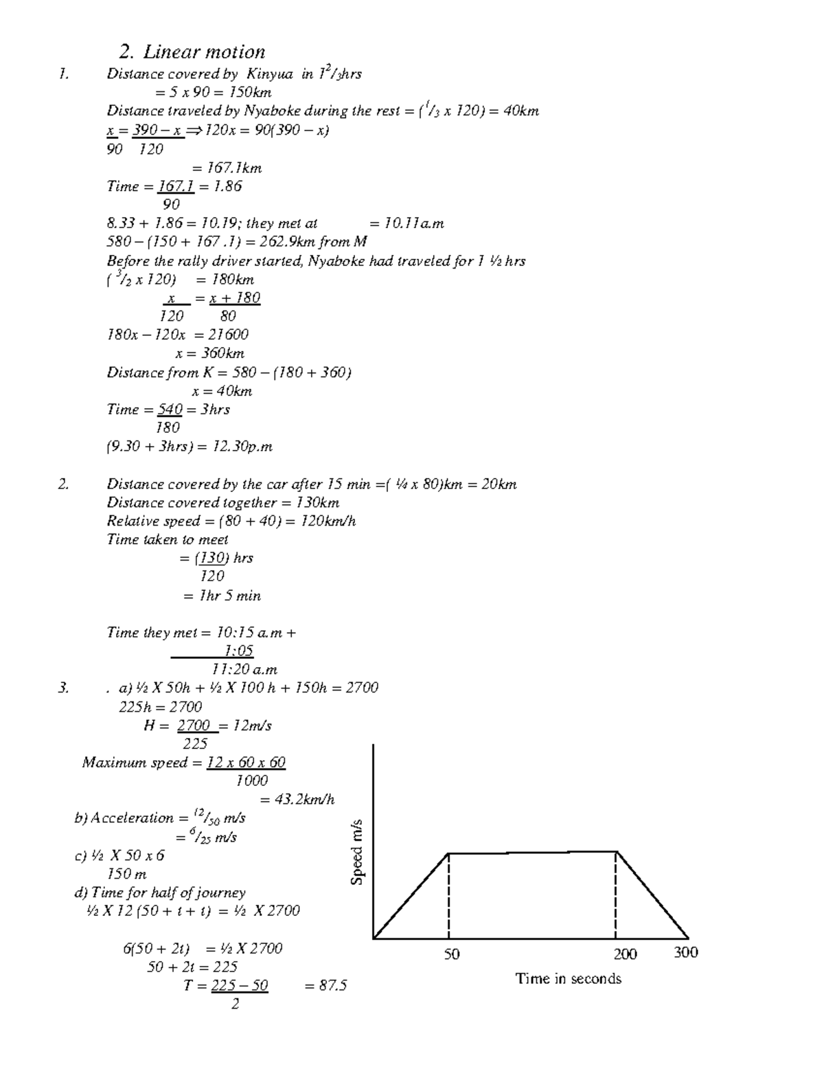 Linear- Motion-ANS - Engineering notes - 2. Linear motion Distance ...