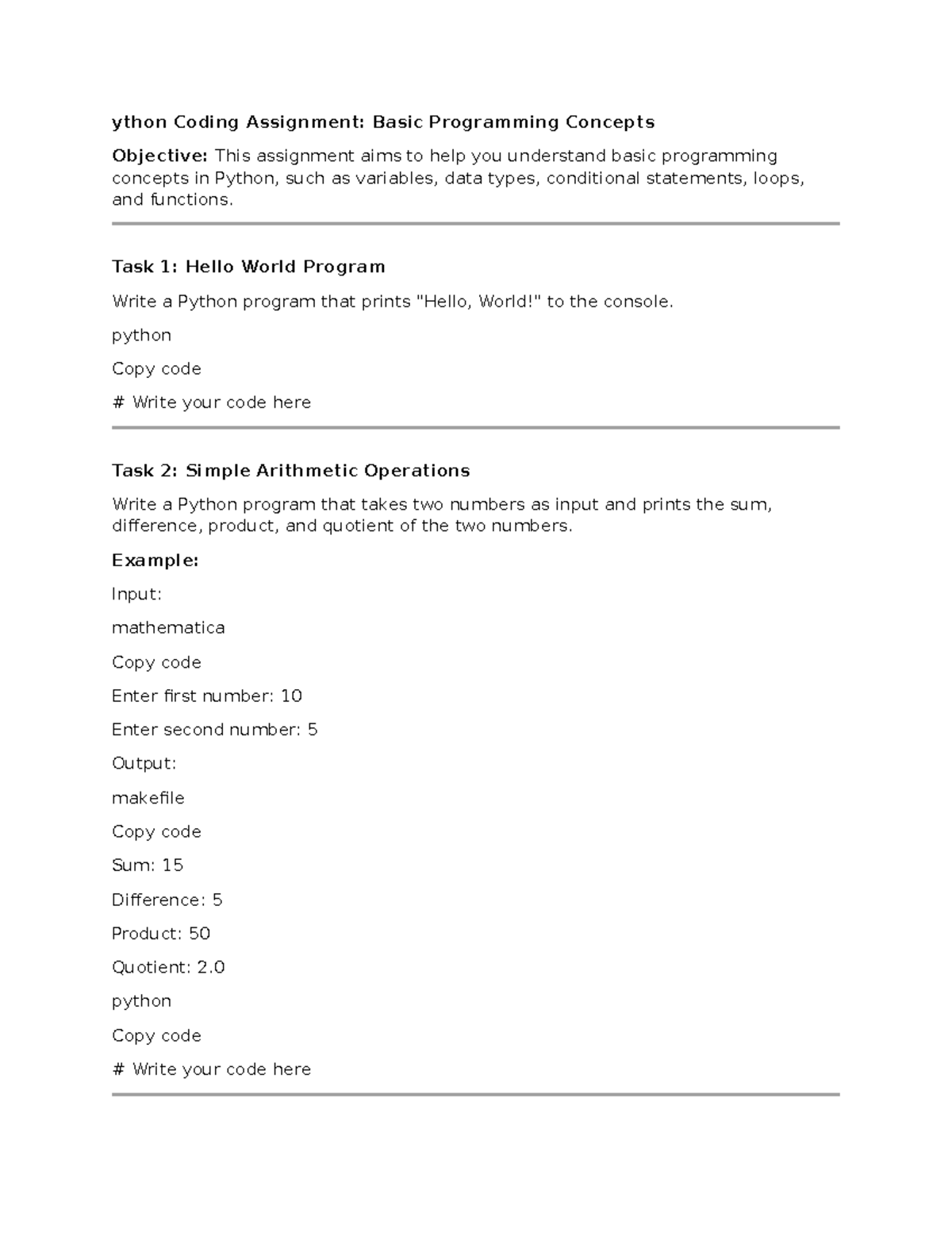HW123 - e23341324141414 - ython Coding Assignment: Basic Programming Concepts Objective: This ...