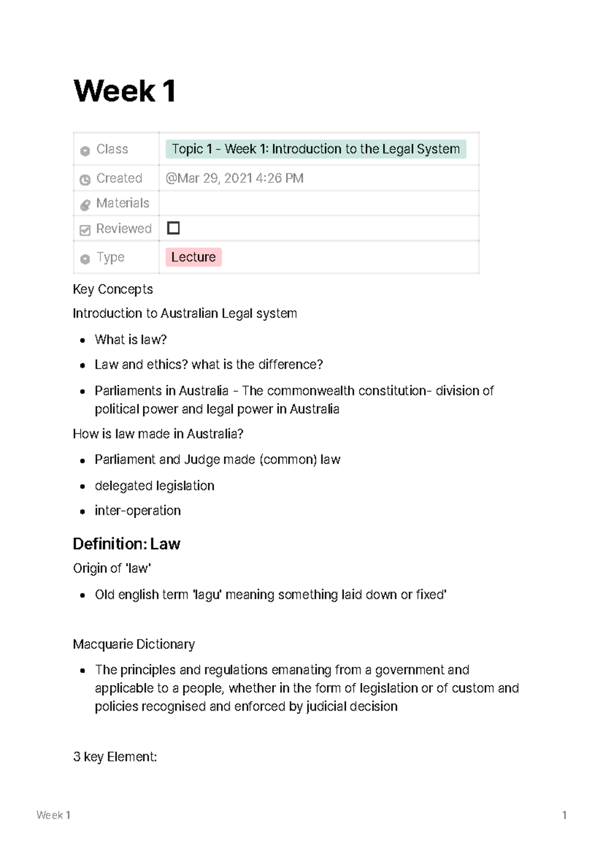 BELE Week 1 - Content & readings - Week 1 Class Topic 1 - Week 1 ...