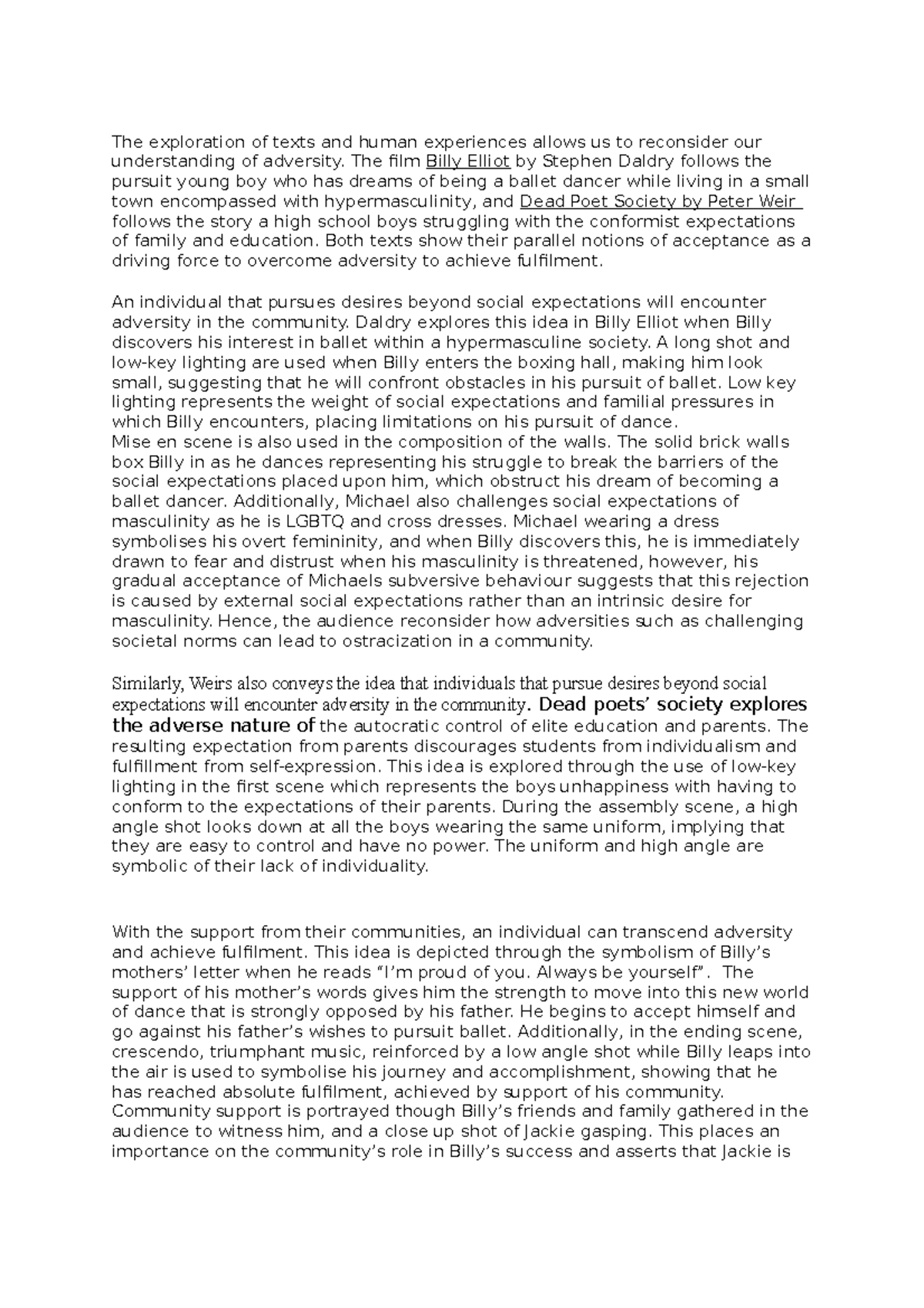 English Speech - The exploration of texts and human experiences allows ...