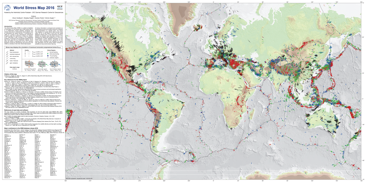 World Stress Map 2016 - Source: GFZGerman Research Center of Geoscience ...