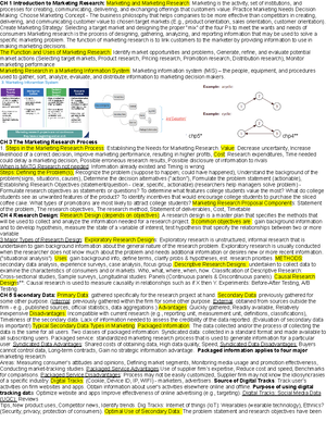 MKTG 342 Exam 1 Cheat Sheet-2 - CH 1 Introduction to Marketing Research: Marketing and Marketing ...