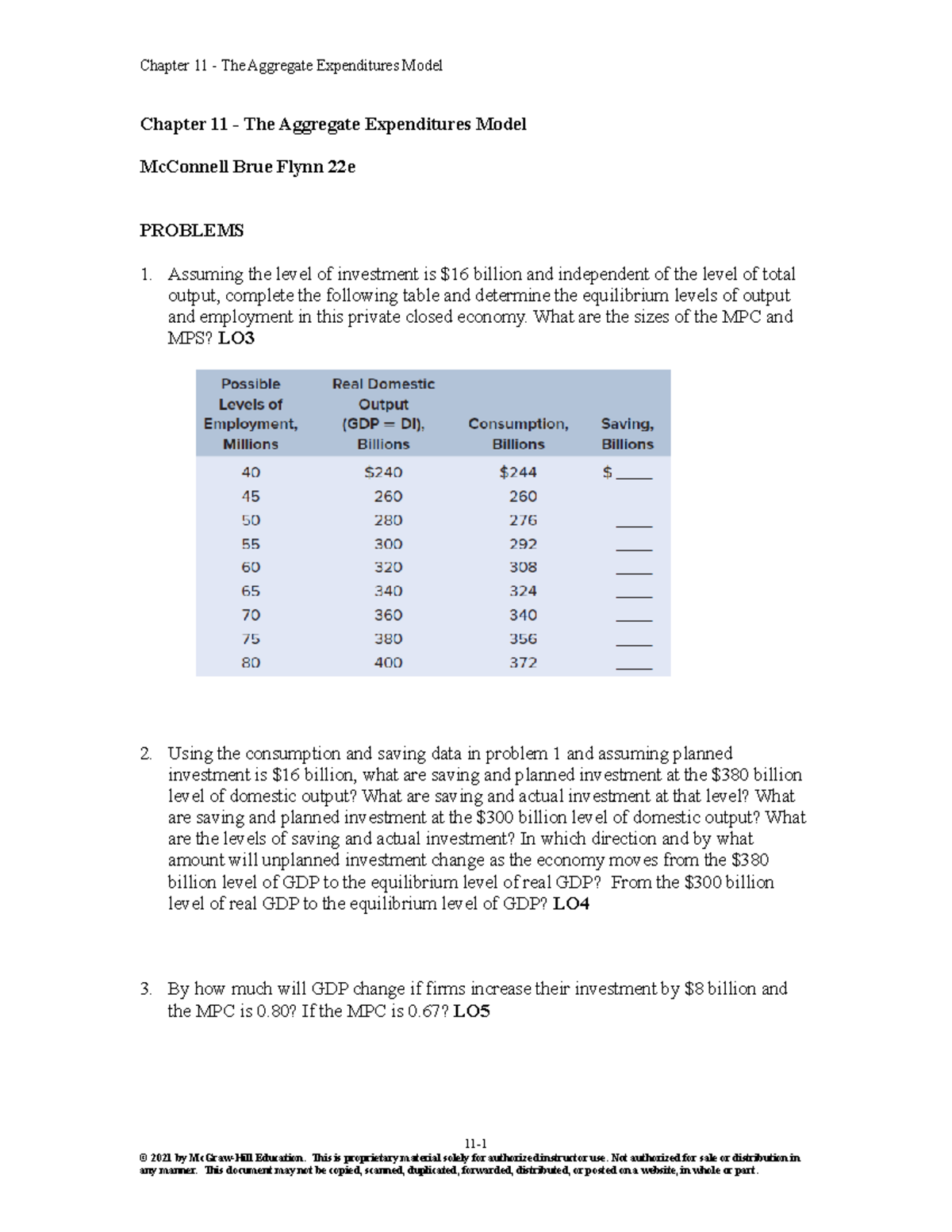 Exercises CH11 - Chapter 11 - The Aggregate Expenditures Model ...