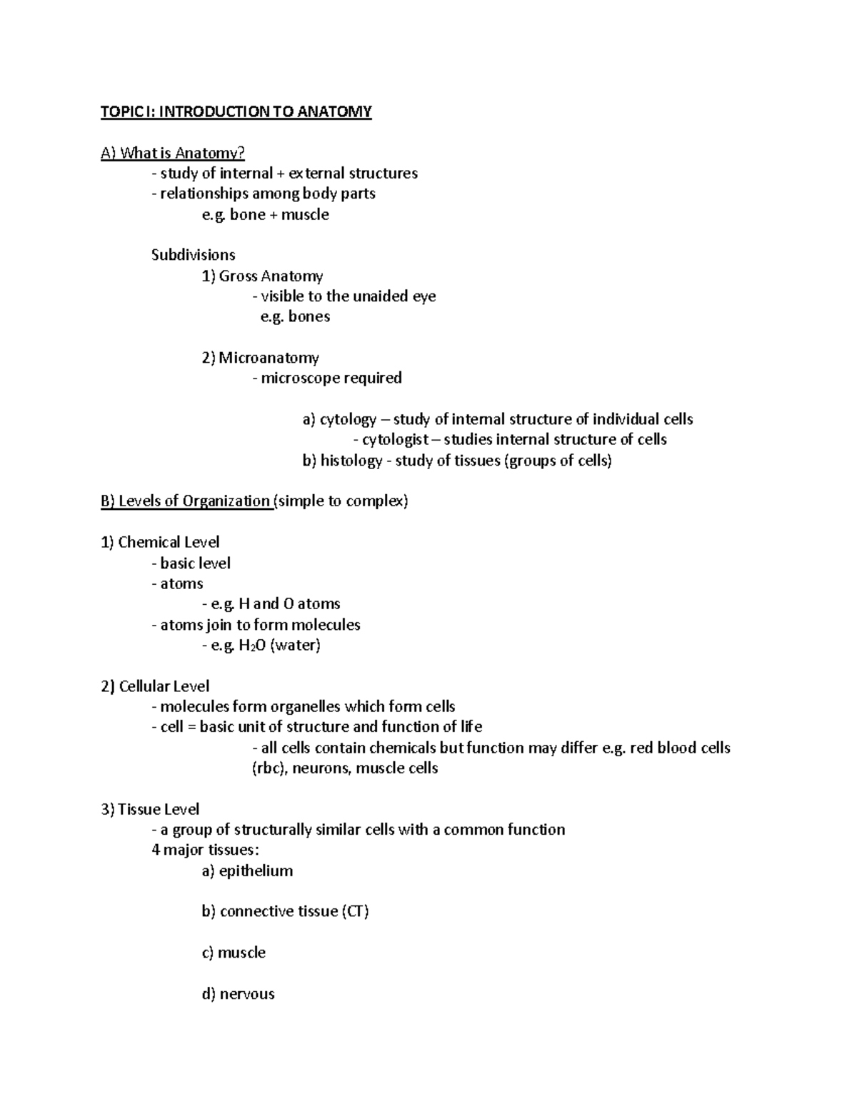 Topic I Introduction to Anatomy - TOPIC I: INTRODUCTION TO ANATOMY A ...