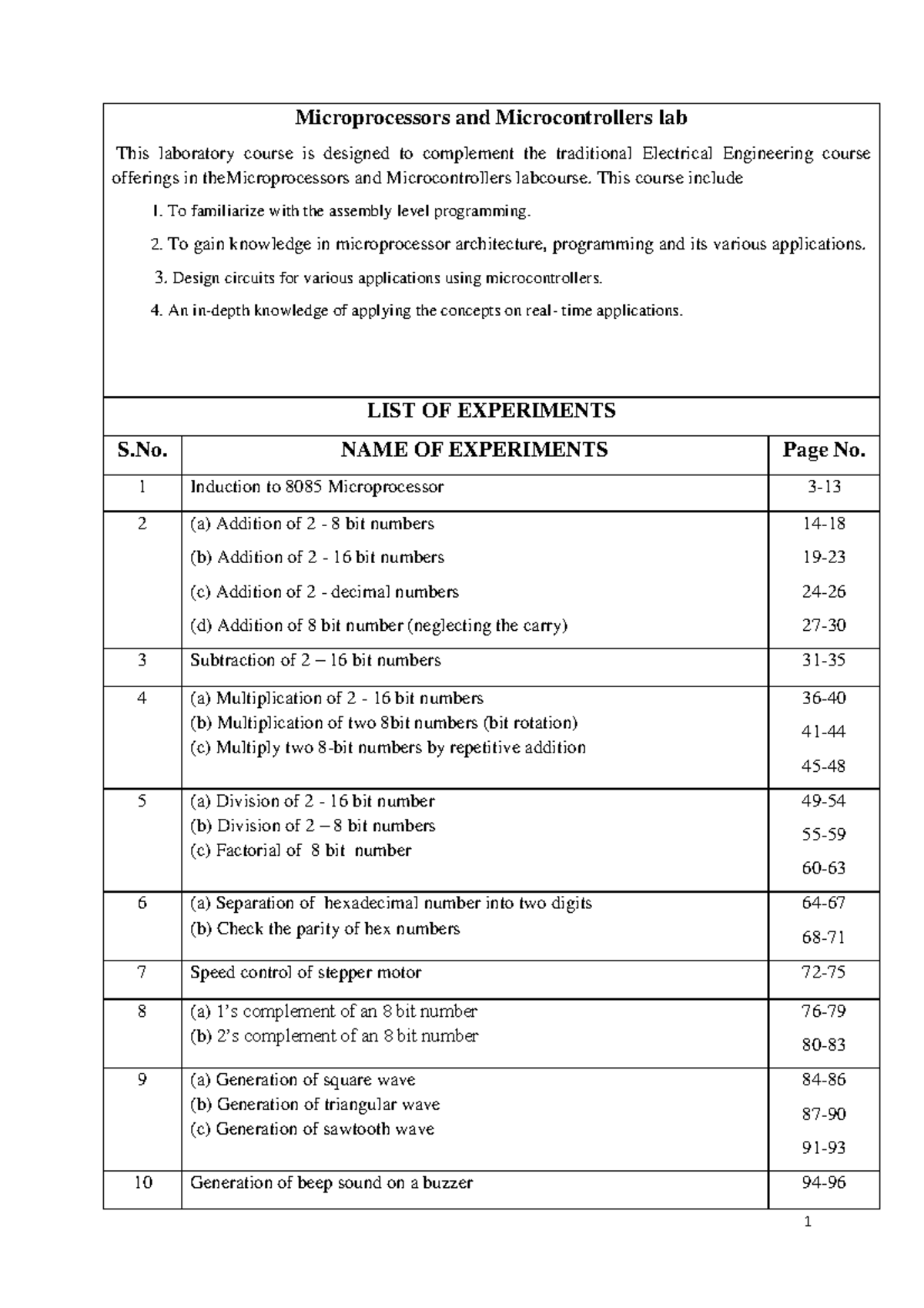 MPMC lab manual 29012020 - Microprocessors and Microcontrollers lab This laboratory course is ...