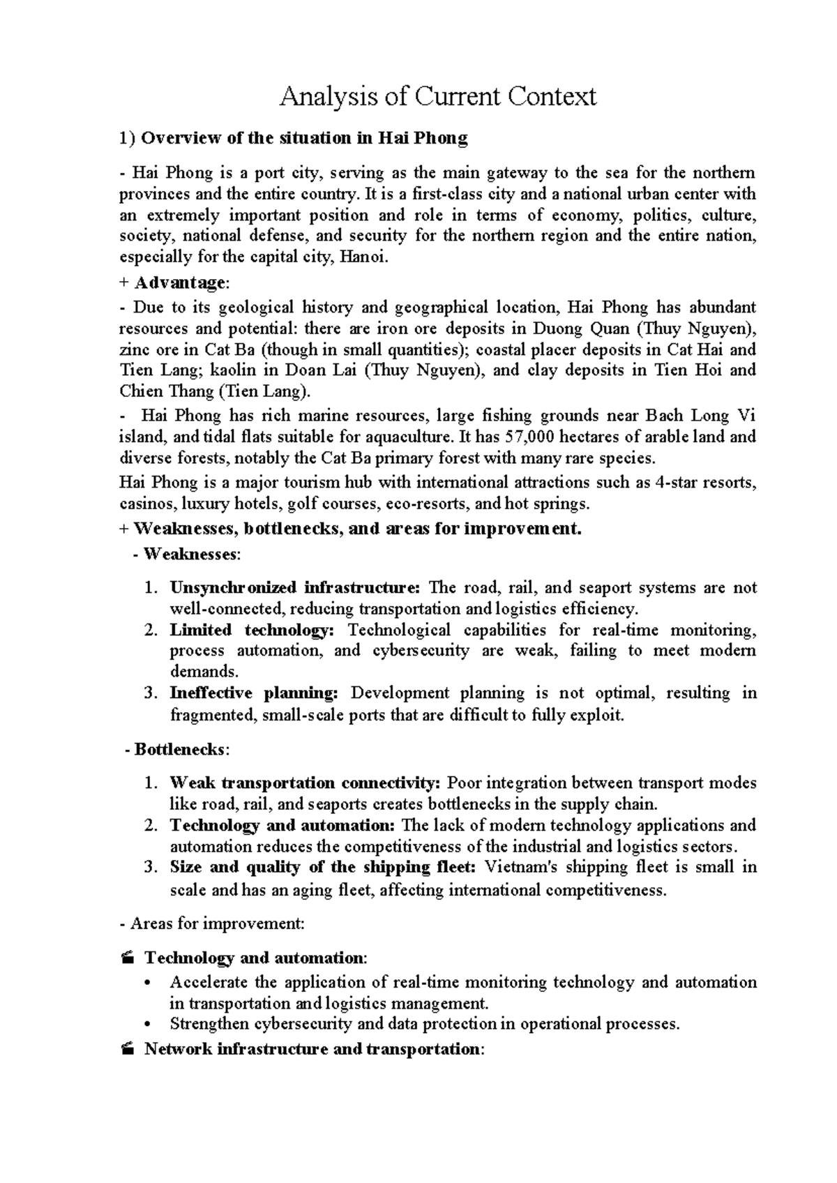 Analysis of Current Context - It is a first-class city and a national ...